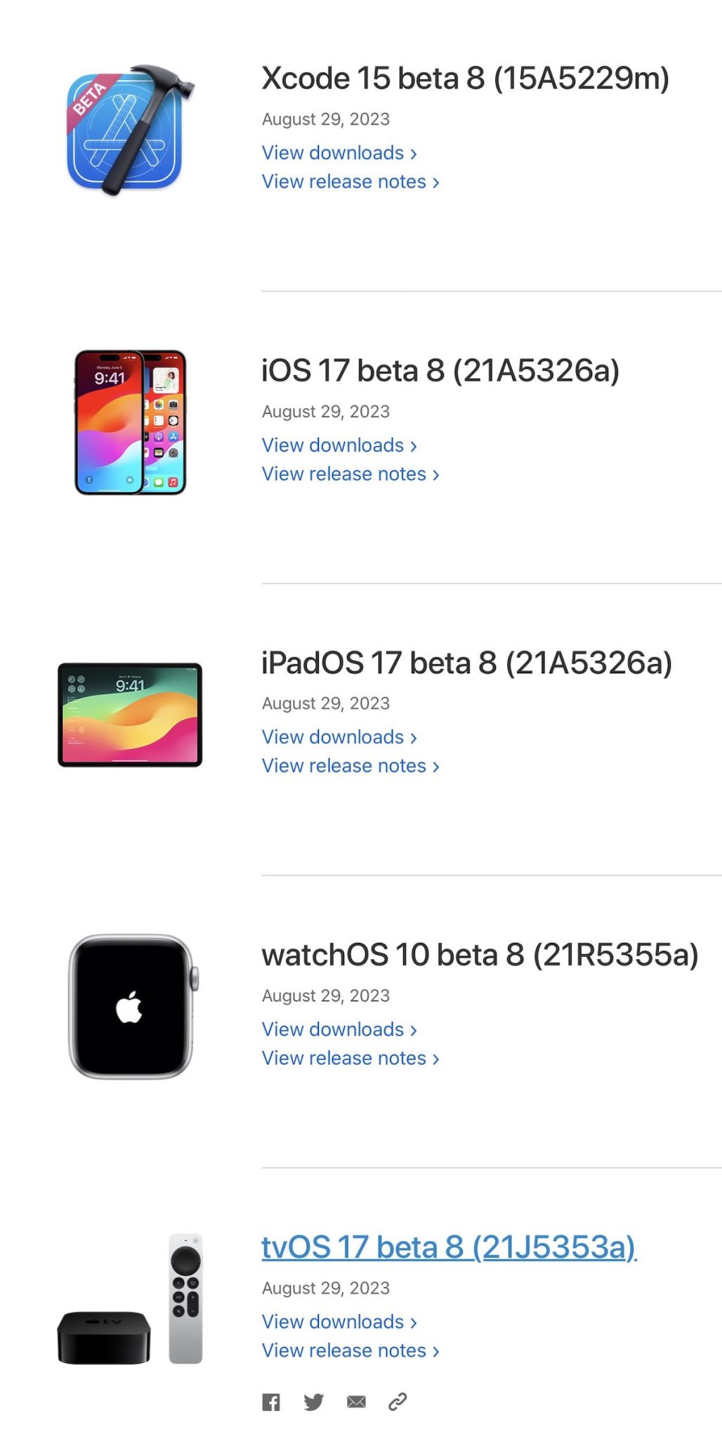 iOS/iPadOS17、tvOS17、watchOS10の開発者向けベータ8が公開 - iPhone Mania